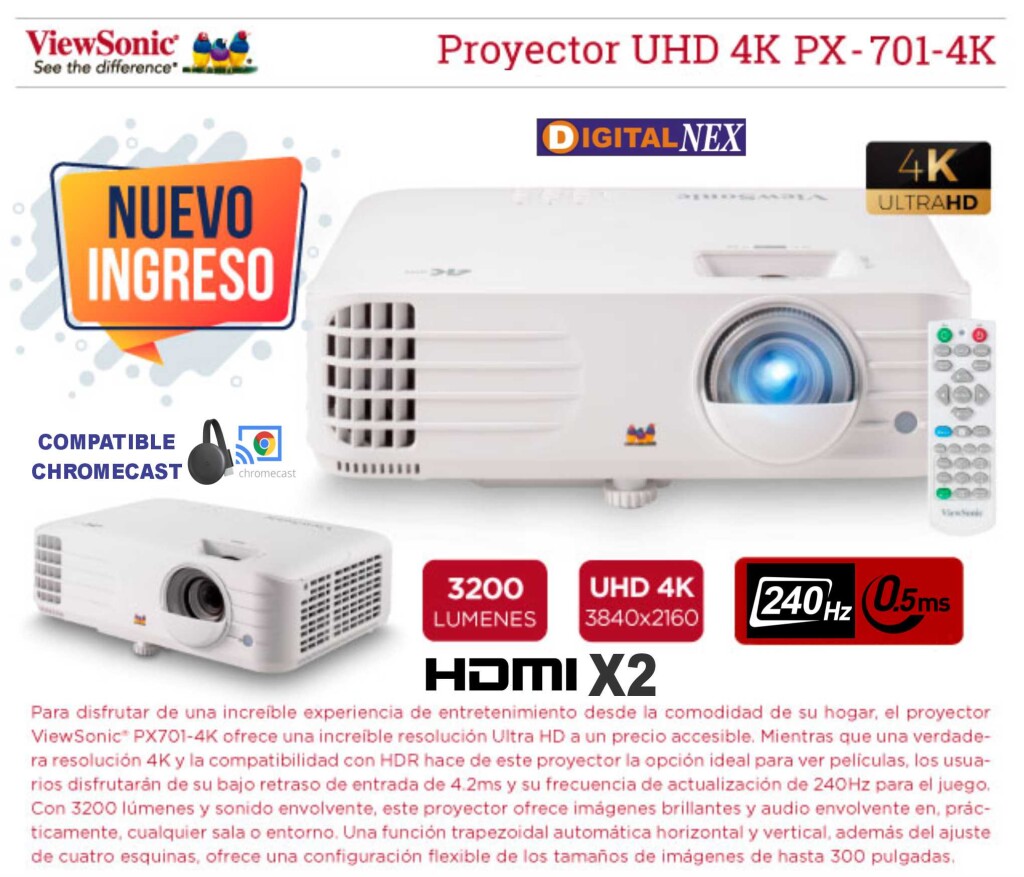 Proyector Viewsonic 4K Px-701-4k Nativo 3840x2160p – 3200 Lumens 240hz ...