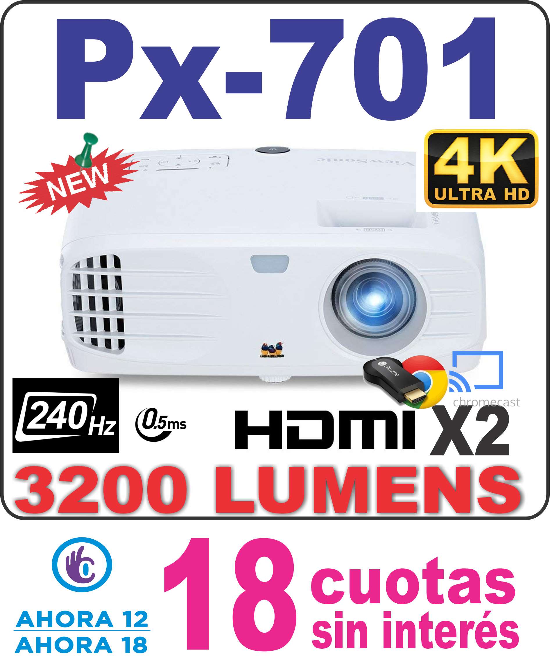 Proyector Viewsonic 4K Px-701-4k Nativo 3840x2160p – 3200 Lumens 240hz ...