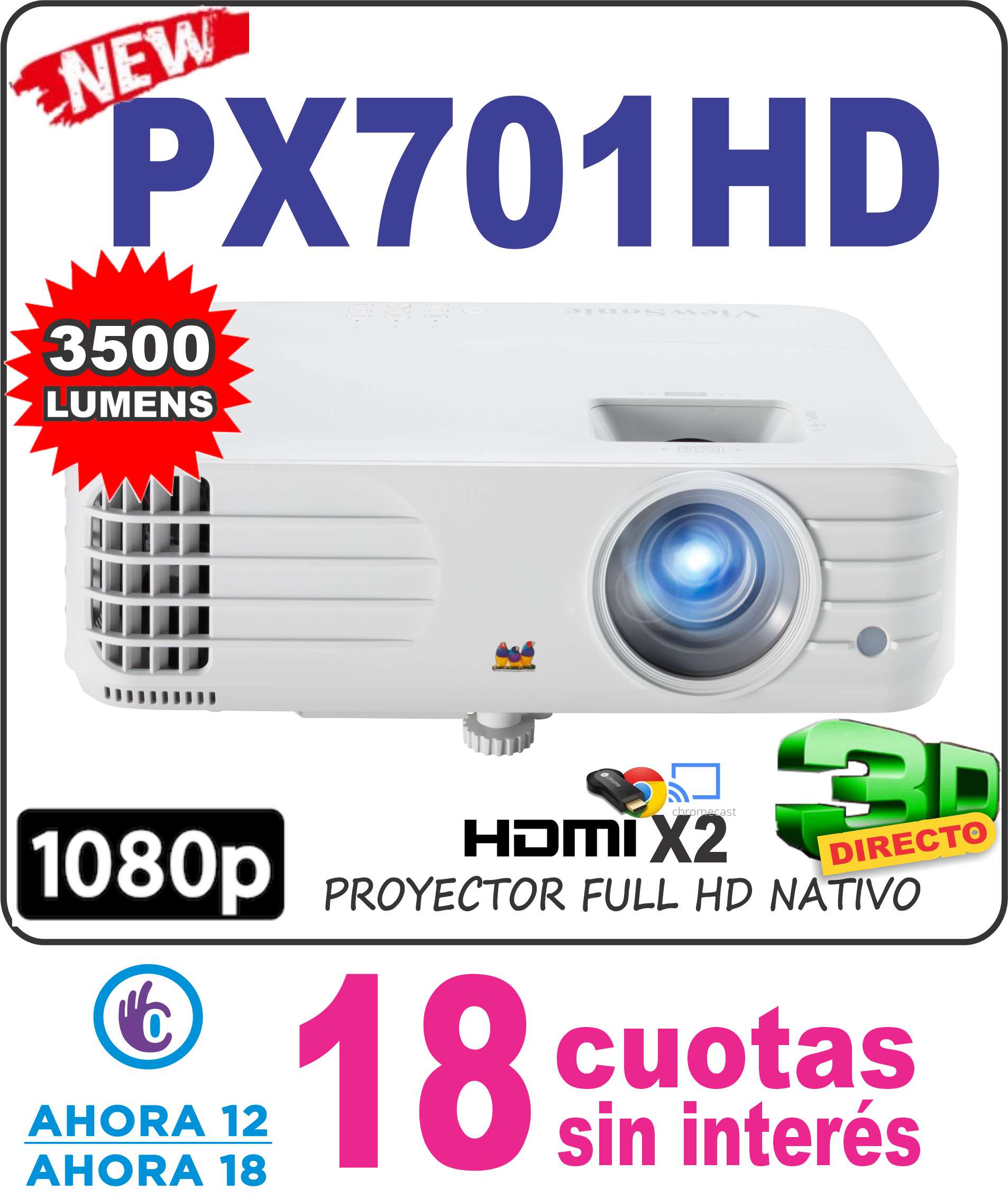 Proyector Viewsonic Full Hd 1080p Nativo 3500 Lumens Px701HD – Px-701 ...